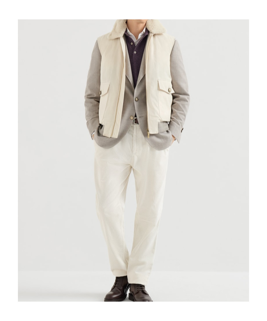 BRUNELLO CUCINELLI Brunello Cucinelli Waxed Techno Cotton Down Vest with Detachable Shearling Collar